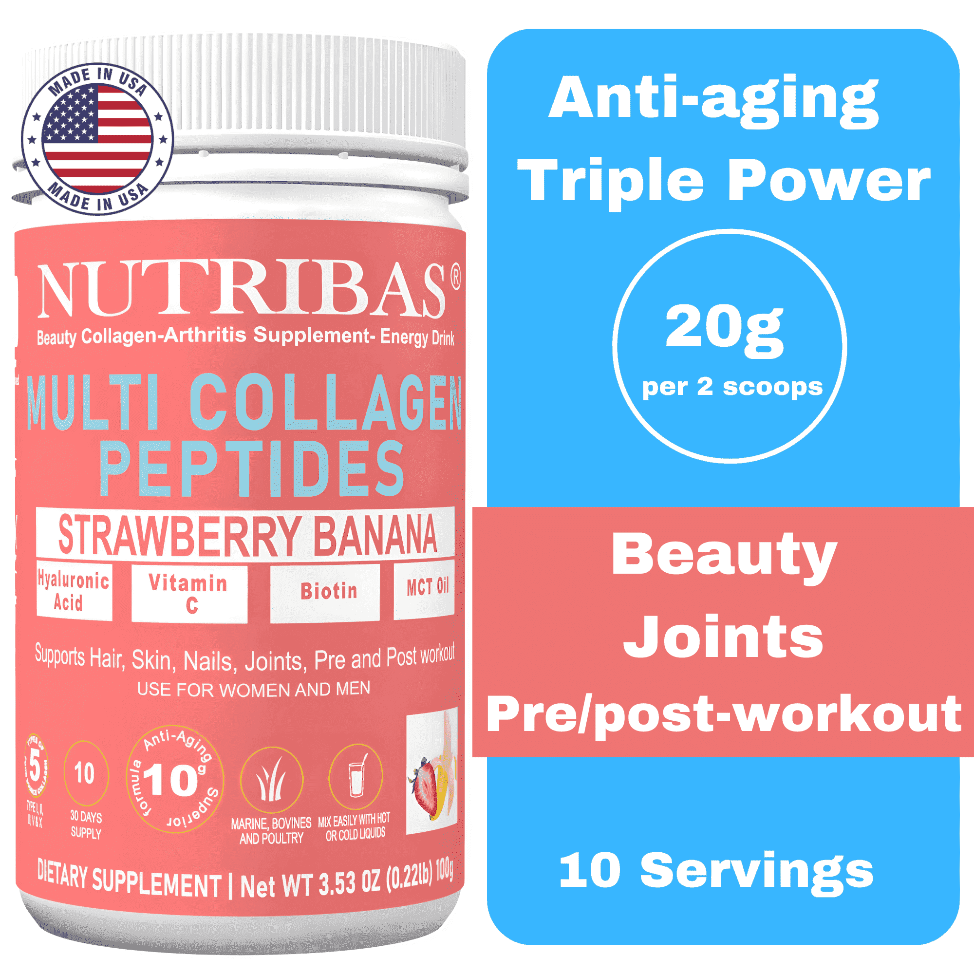 Collagen Powder & Multivitamins, Men & Women, 2X Biotin, Hyaluronic ...