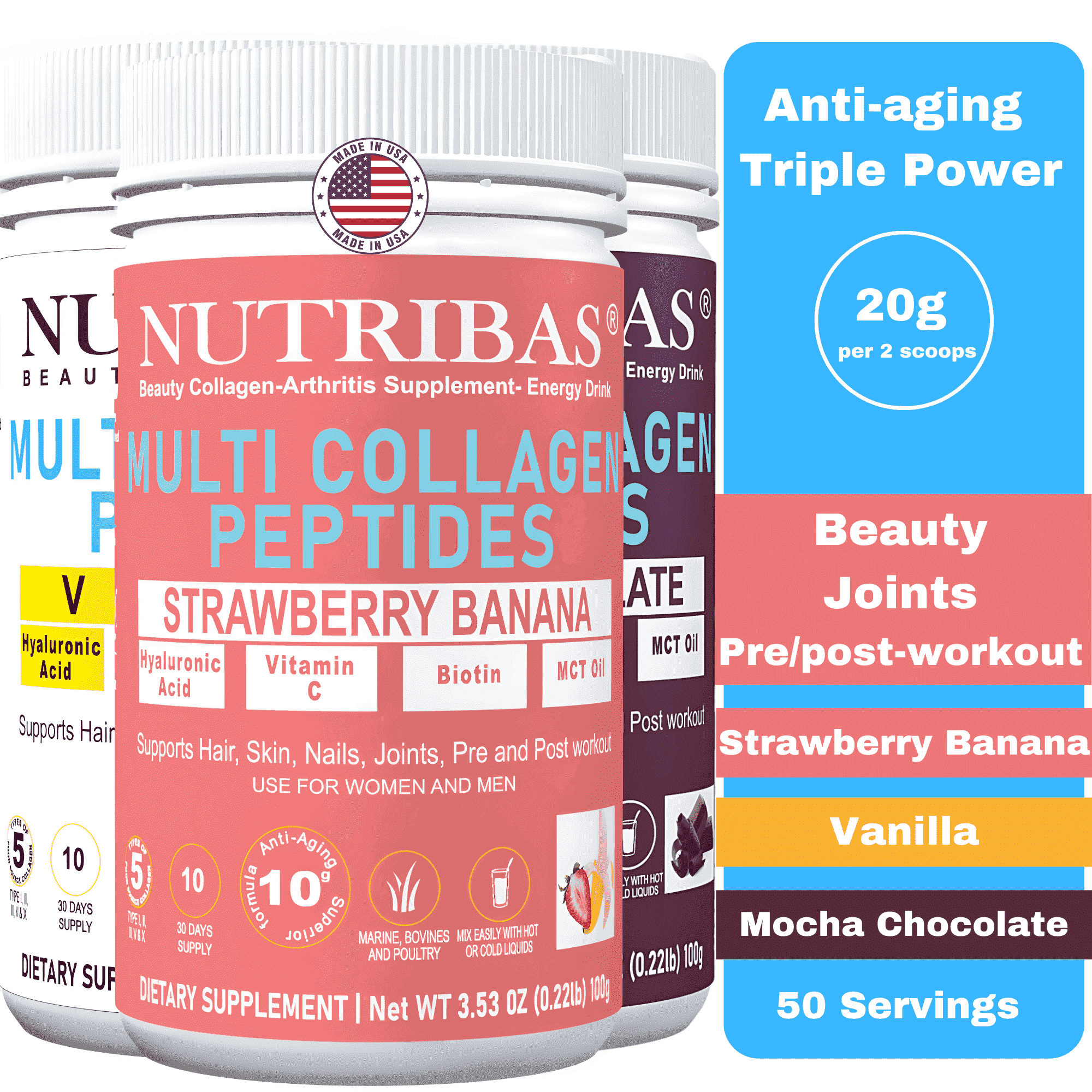 NUTRIBAS Collagen Peptides Powder Supplement for Hair, Skin and Nails ...