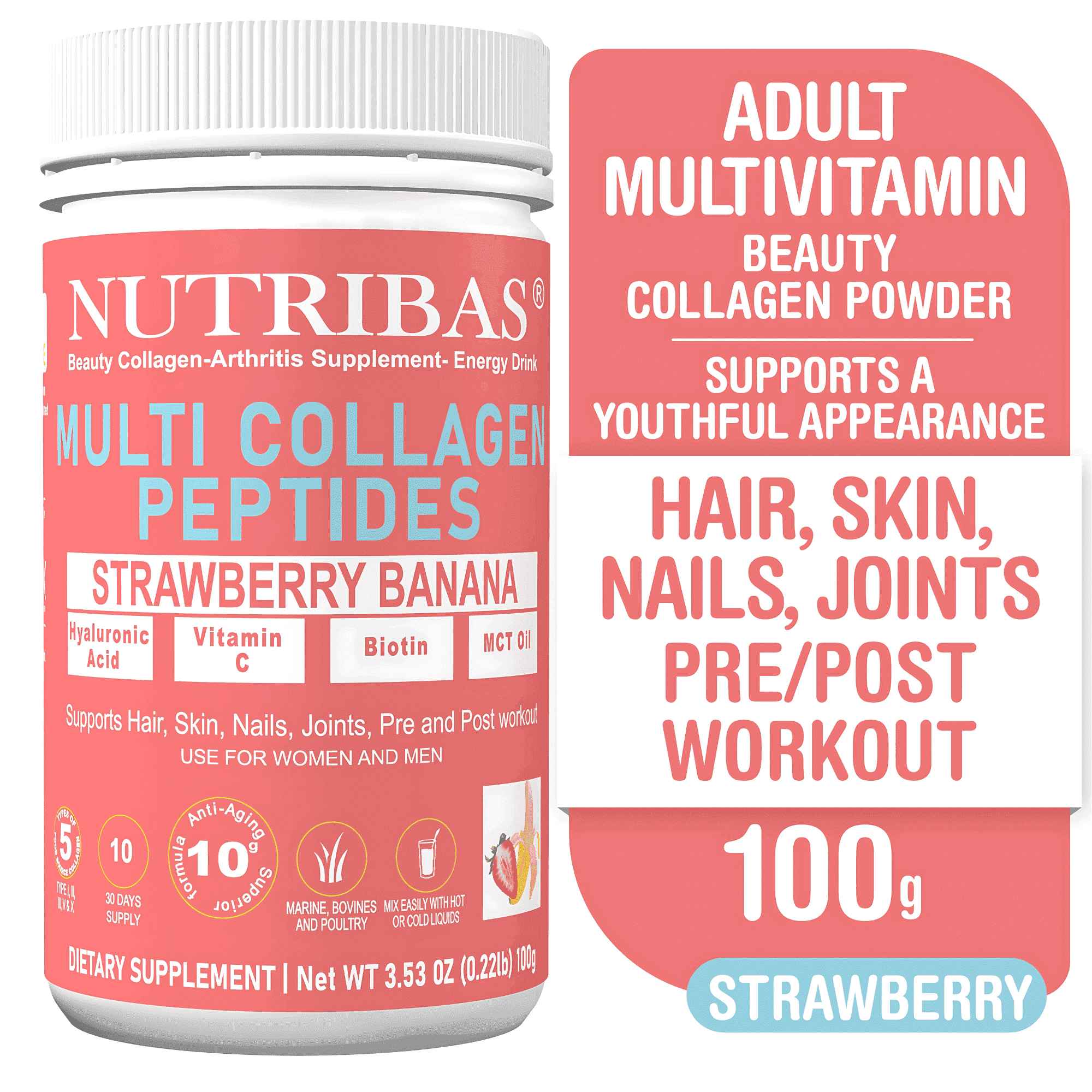 Multi Collagen Peptide Powder, with Hyaluronic, Vitamin C, Biotin, MCT ...