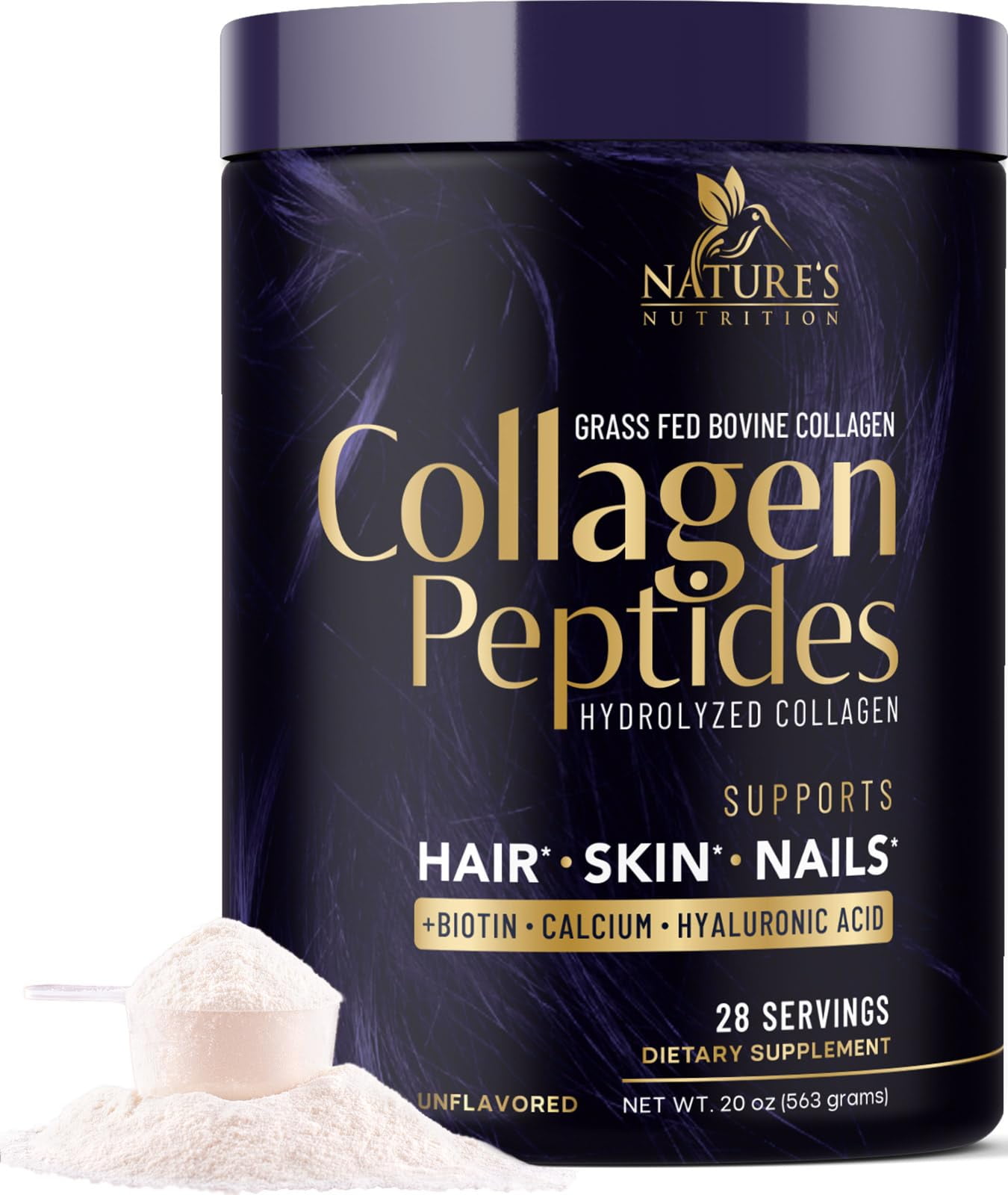Collagen Peptides Powder With Hyaluronic Acid and Biotin, Unflavored ...