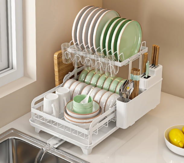 "Collapsible 2-Tier Dish Drying Rack – All-in-One Space Saving Kitchen ...