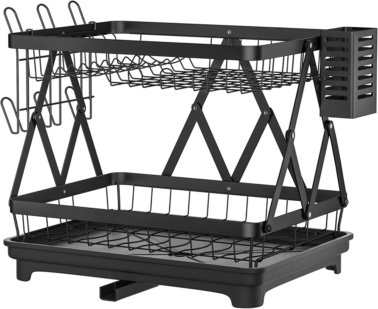 Collapsible 2-Tier Dish Drying Rack with Drainboard - Kitchen ...
