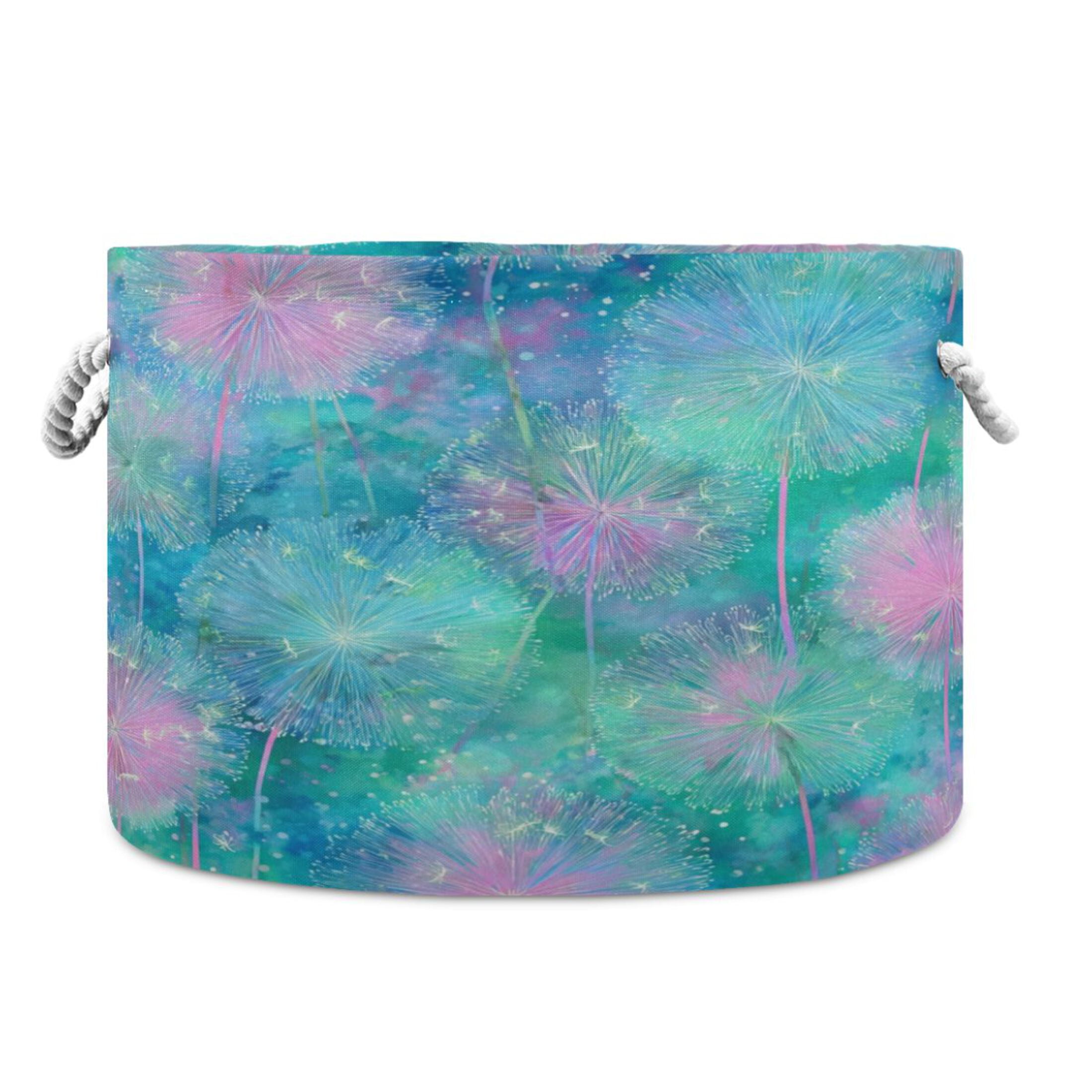 Collapsible 20" Round Storage Basket with Handles Laundry Hamper Open ...