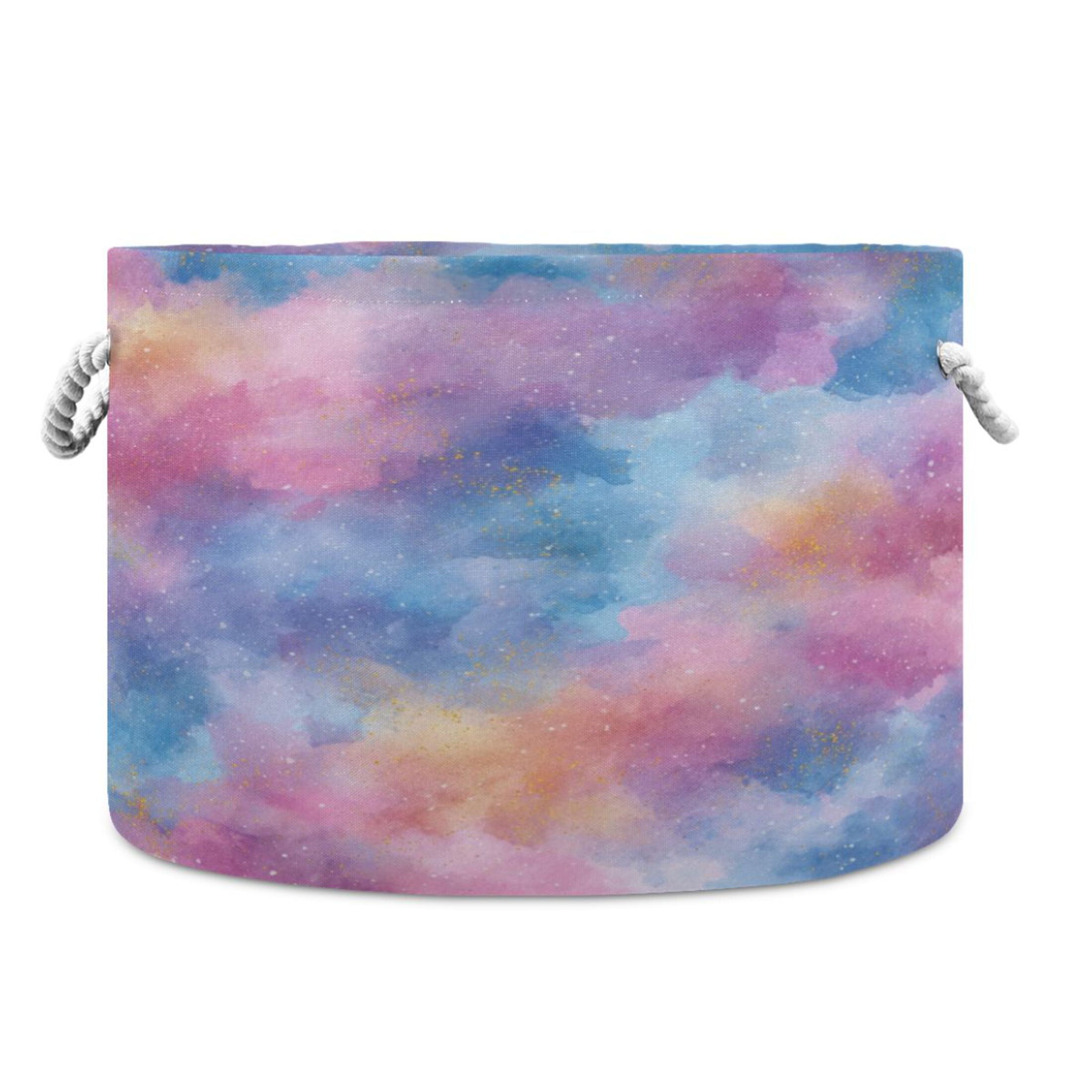 Collapsible 20" Round Storage Basket with Handles Laundry Hamper Open ...