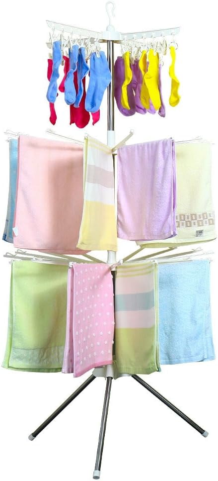 Collapsible 3-Tier Clothes Drying Rack with 24 Clips and 32 Towel Bars ...