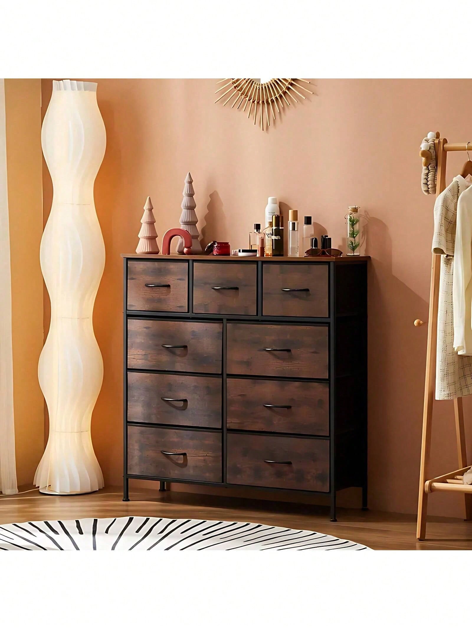 Collapsible 9-Drawer Fabric Dresser - Anti-Tilt Steel Frame & Wood Top ...