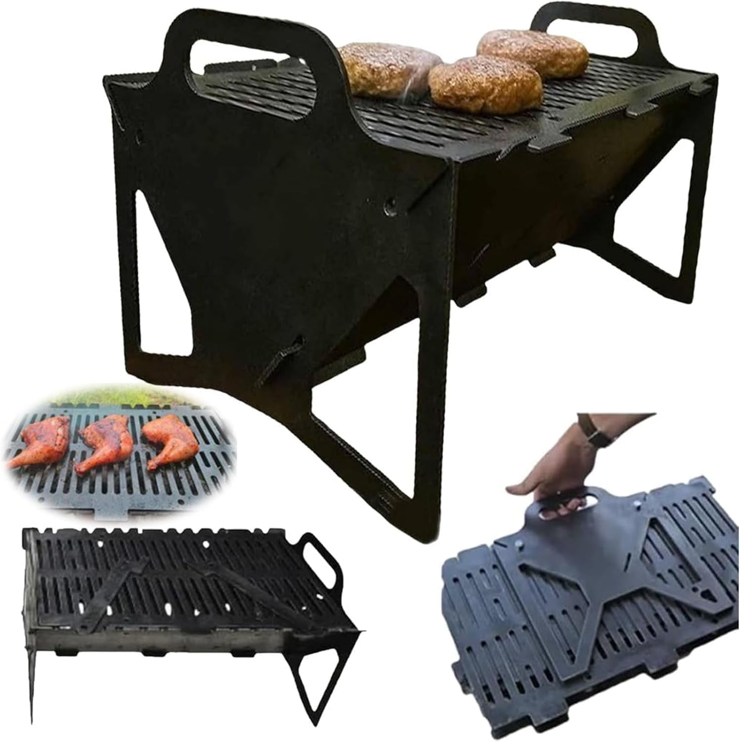 Collapsible BBQ Grill, Stainless Steel Portable Foldable Charcoal Grill for Camping, Outdoor ...