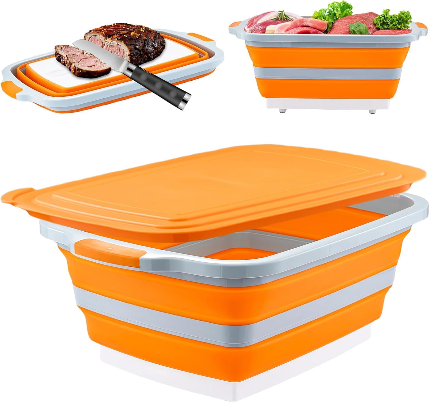 Collapsible BBQ Prep Tub with Cutting Board & Lid – 7.95 Gal / 30L ...