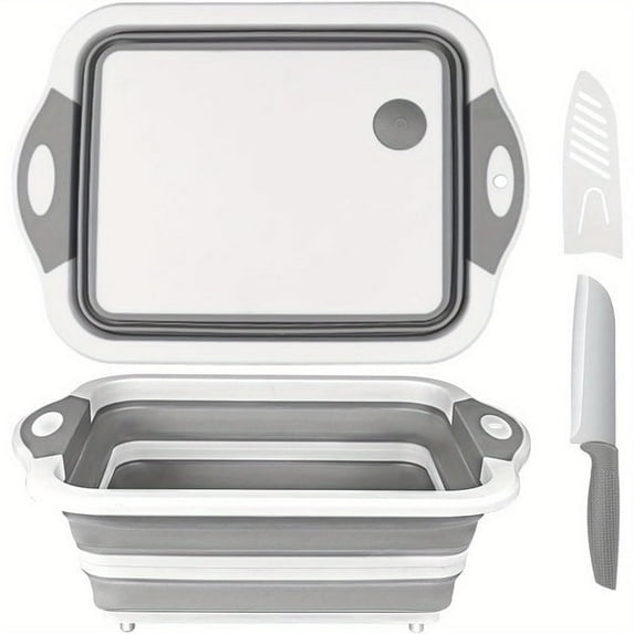 Collapsible BBQ Prep Tub with Cutting Board & Knife – 3-in-1 Portable ...