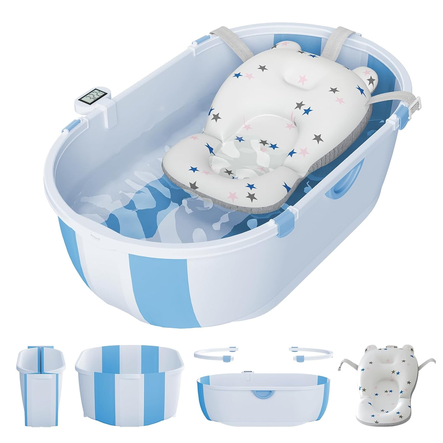 Collapsible Baby Bathtub for Infants to Toddlers with Soft Bath Cushion ...