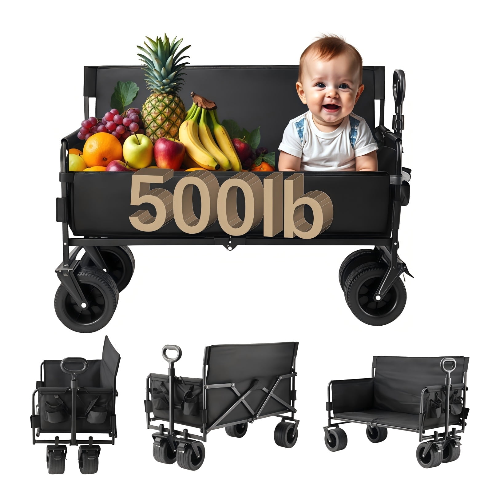Collapsible Baby Bench Wagon Stroller Foldable Lightweight 4 Wheels ...