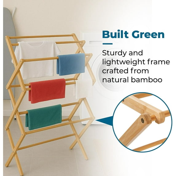 Collapsible Bamboo Drying Rack – Sturdy & Foldable Laundry Drying Rack ...