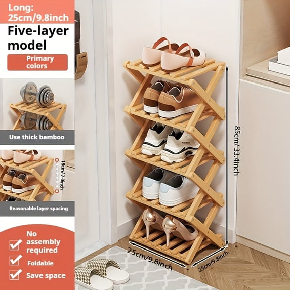 Collapsible Bamboo Shoe Rack 2‑8 Tiers, High Mountain Bamboo, No ...