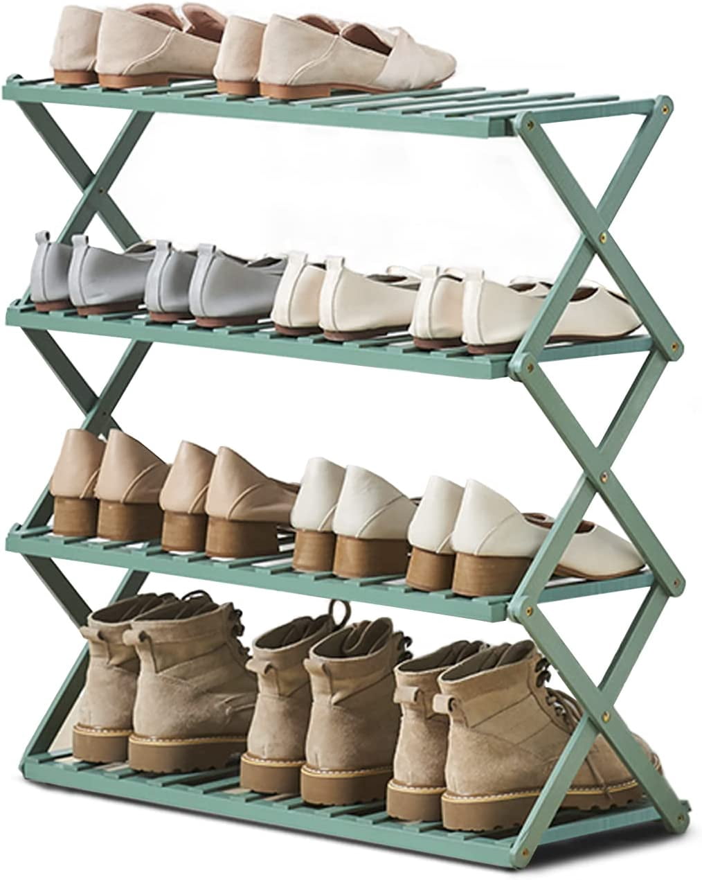 Collapsible Bamboo Shoe Rack - Medium 4-Tier Multifunctional Free ...