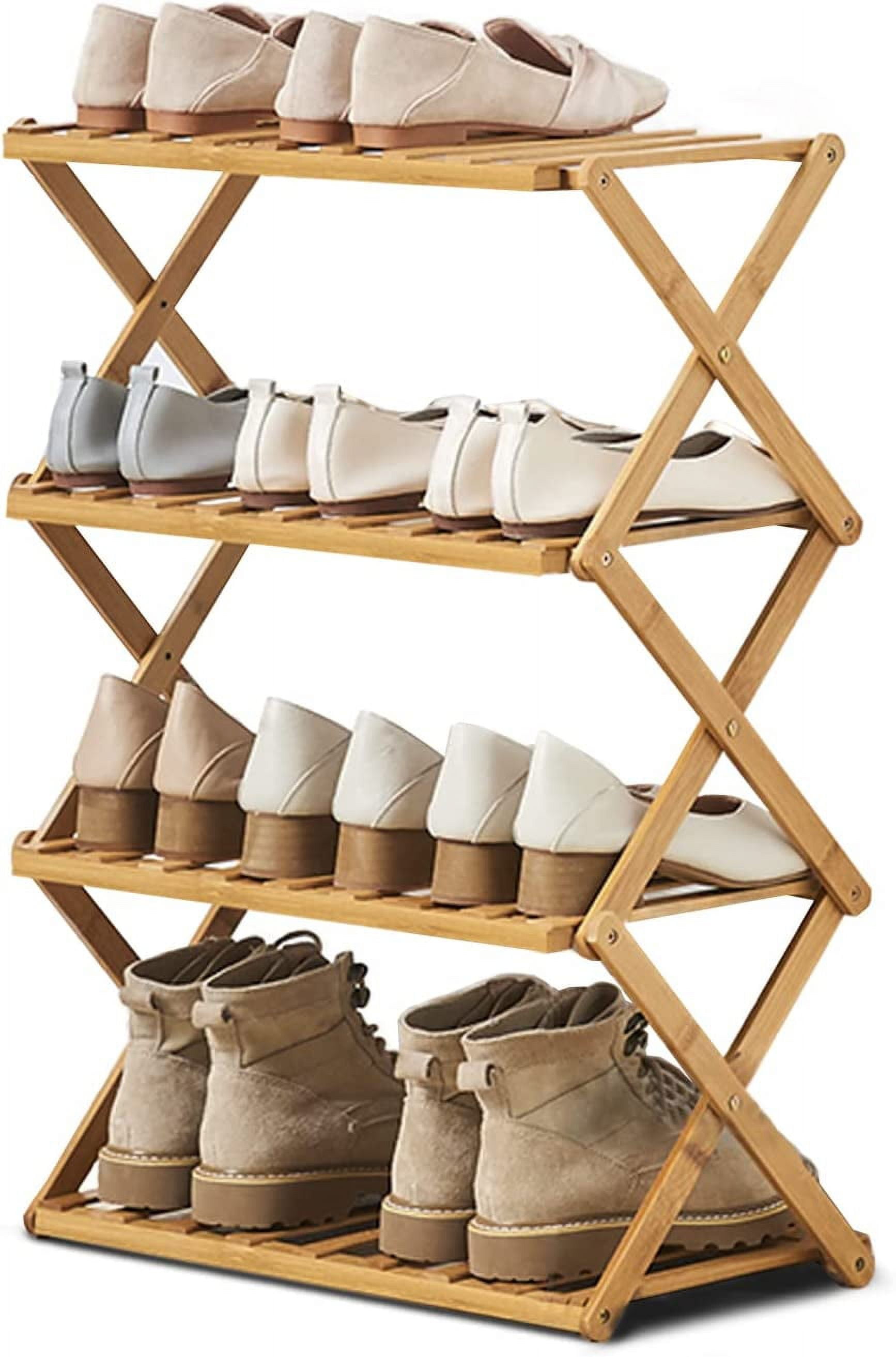 Collapsible Bamboo Shoe Rack - Small 4-Tier Multifunctional Free ...