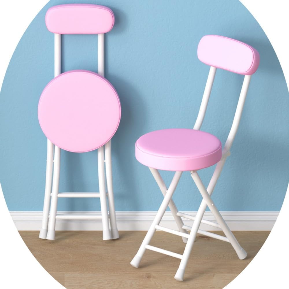 Collapsible Bar Stool with Backrest, Folding Chair Round Padded Kitchen ...