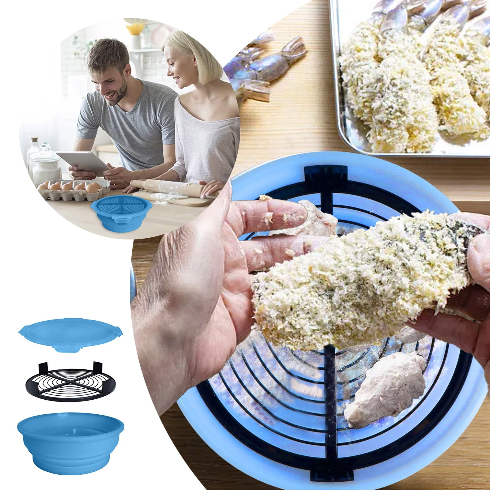 Collapsible Batter Bowl Mess Free Better Breader Shaker Bowl with Lid ...
