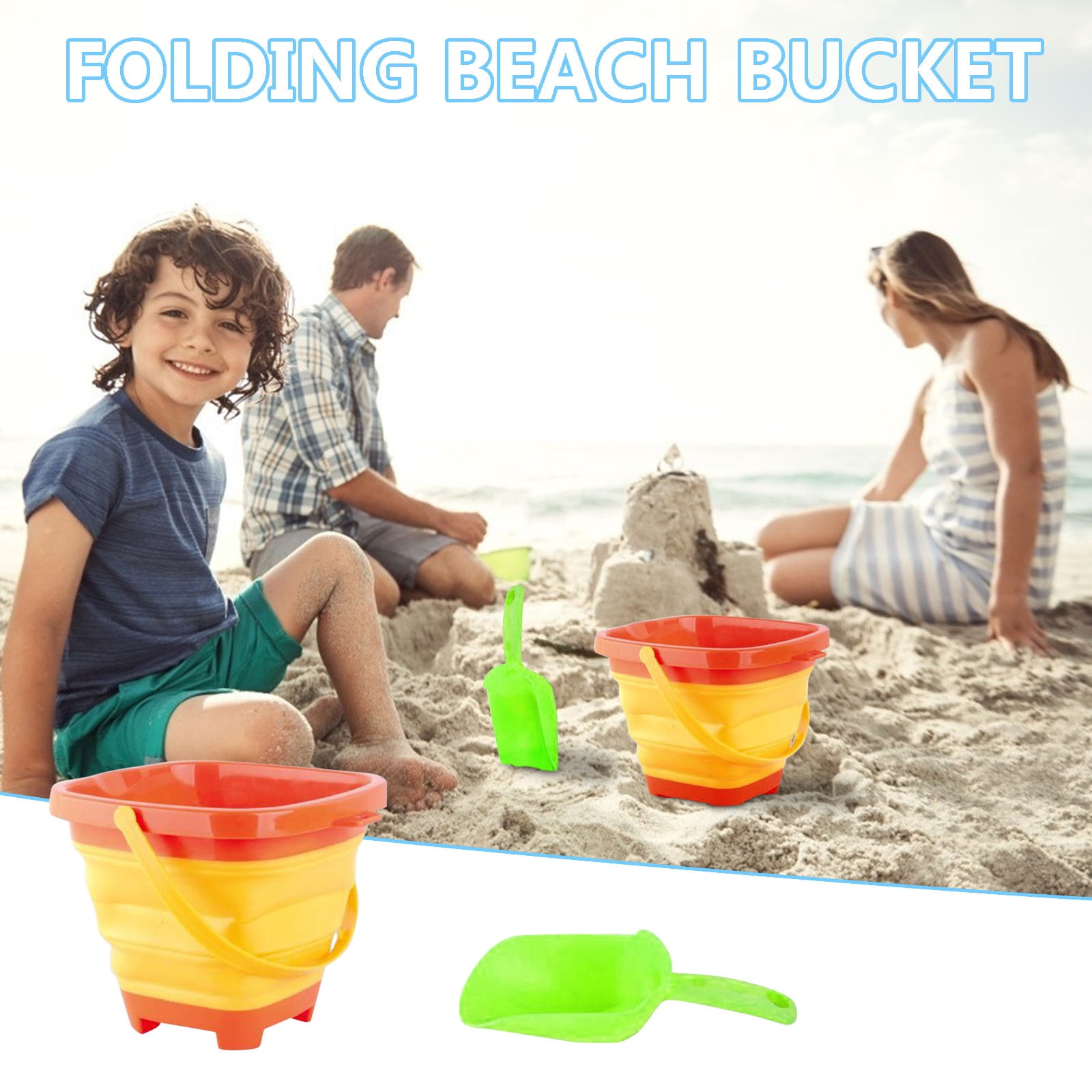 Collapsible Beach Foldable Buckets Set with Shovels & Mesh Bag ...