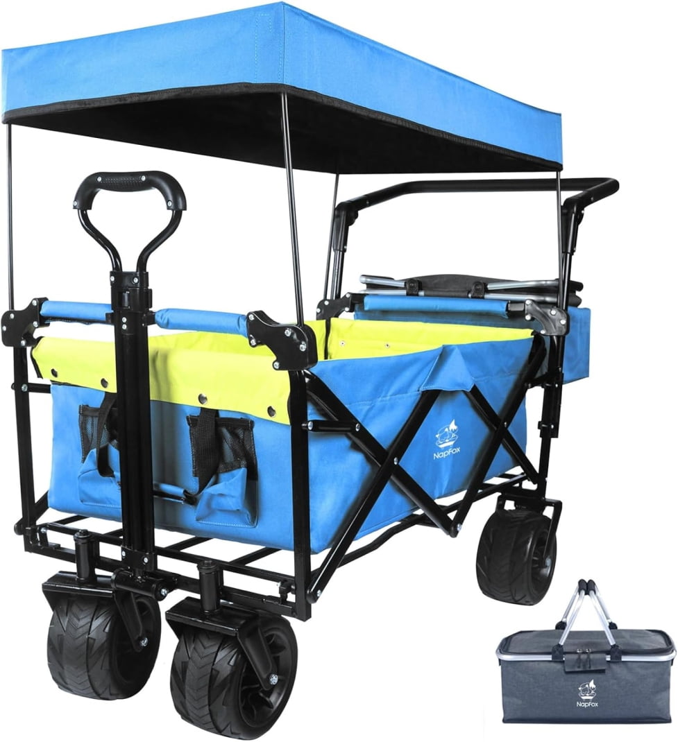 Collapsible Beach Wagon Cart with Removable Canopy, 2 cup holders and ...