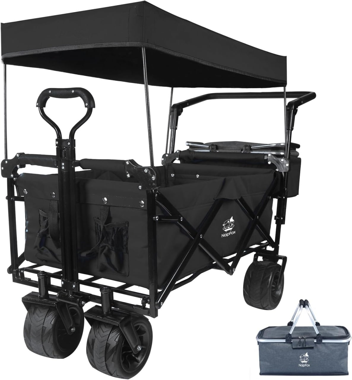 Collapsible Beach Wagon Cart with Removable Canopy, 2 cup holders and ...