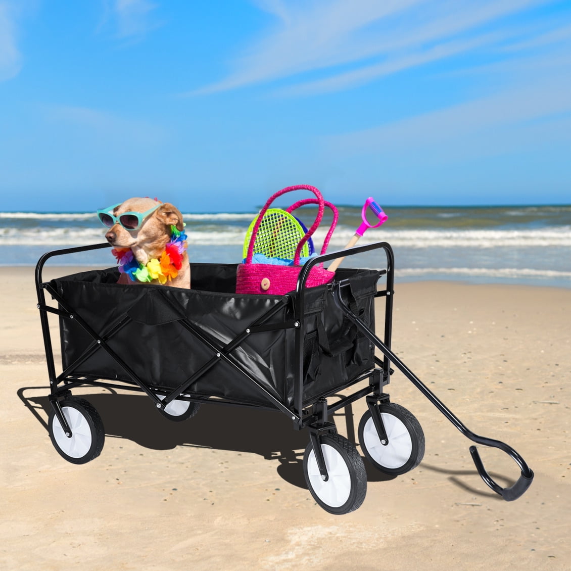 Collapsible Beach Wagon Heavy Duty with Aluminum Alloy Desktop and Adjustable Handle, Foldable ...