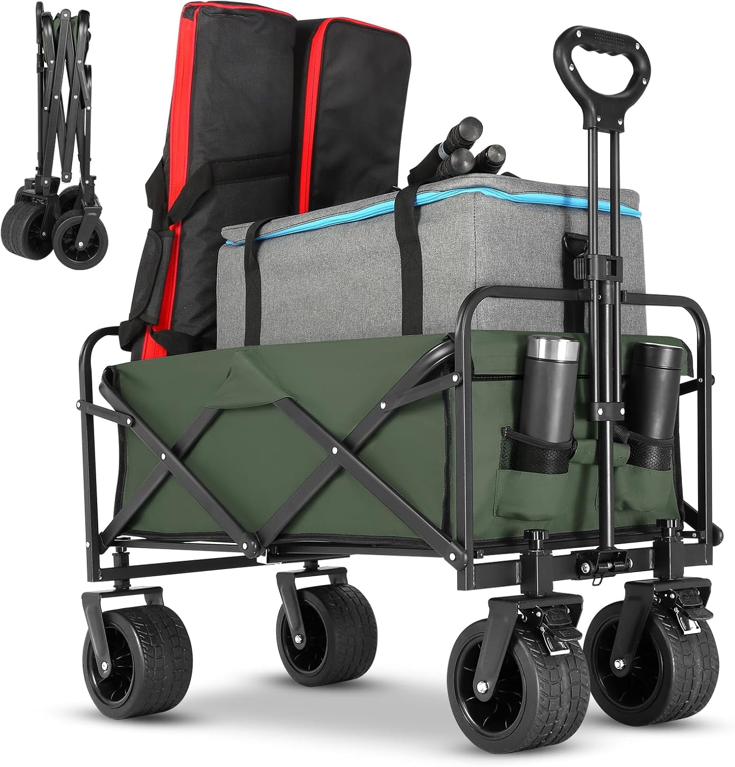 Collapsible Beach Wagon with Large Wheels, Foldable Cart for Grocery ...