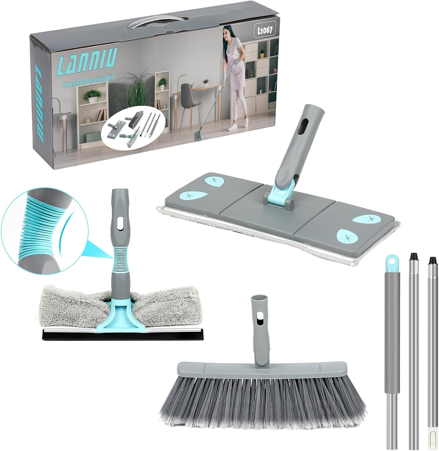 Swivel Window Cleaning Tool, 48" ,3-in-1 Window Squeegee Cleaner with ...