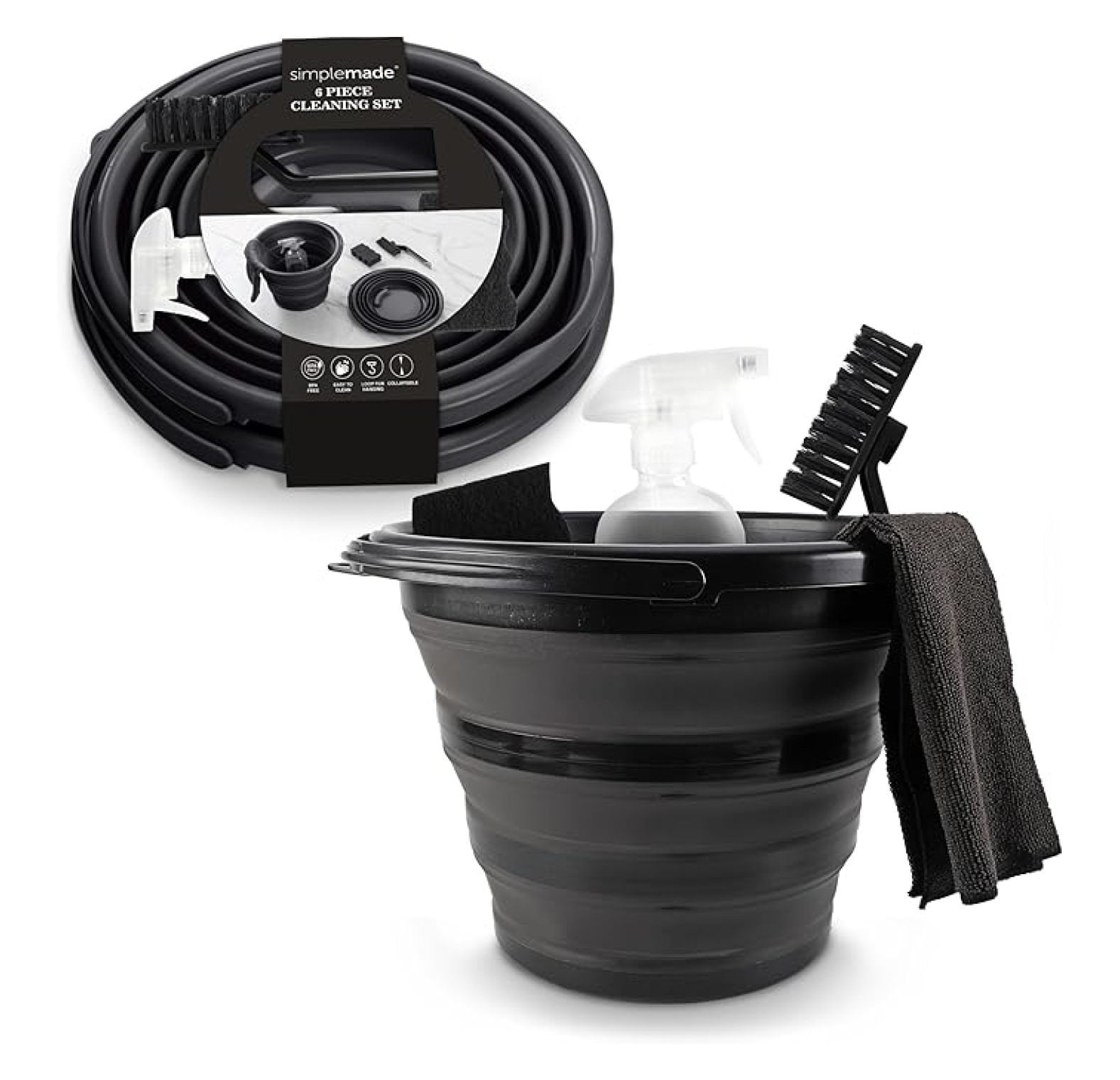 Collapsible Bucket Cleaning Set - Includes 2 Foldable Buckets, , Rag ...