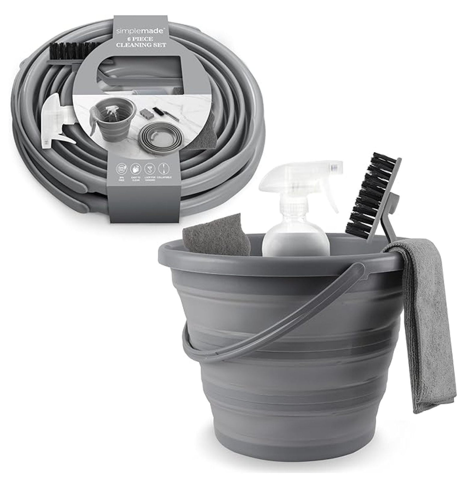Collapsible Bucket Cleaning Set - Includes 2 Foldable Buckets, , Rag ...