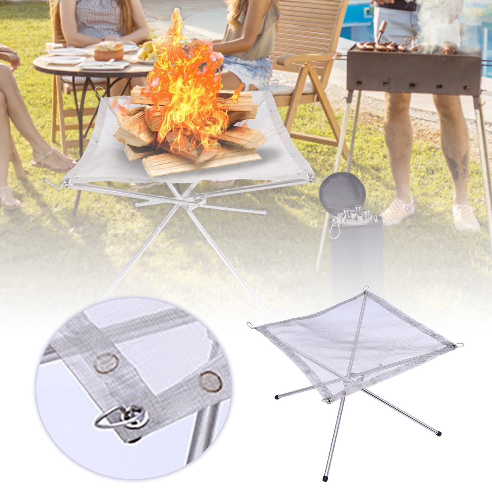 Collapsible Camping Fire Pit - 2025 Stainless Steel Mesh Fire Bowl for ...
