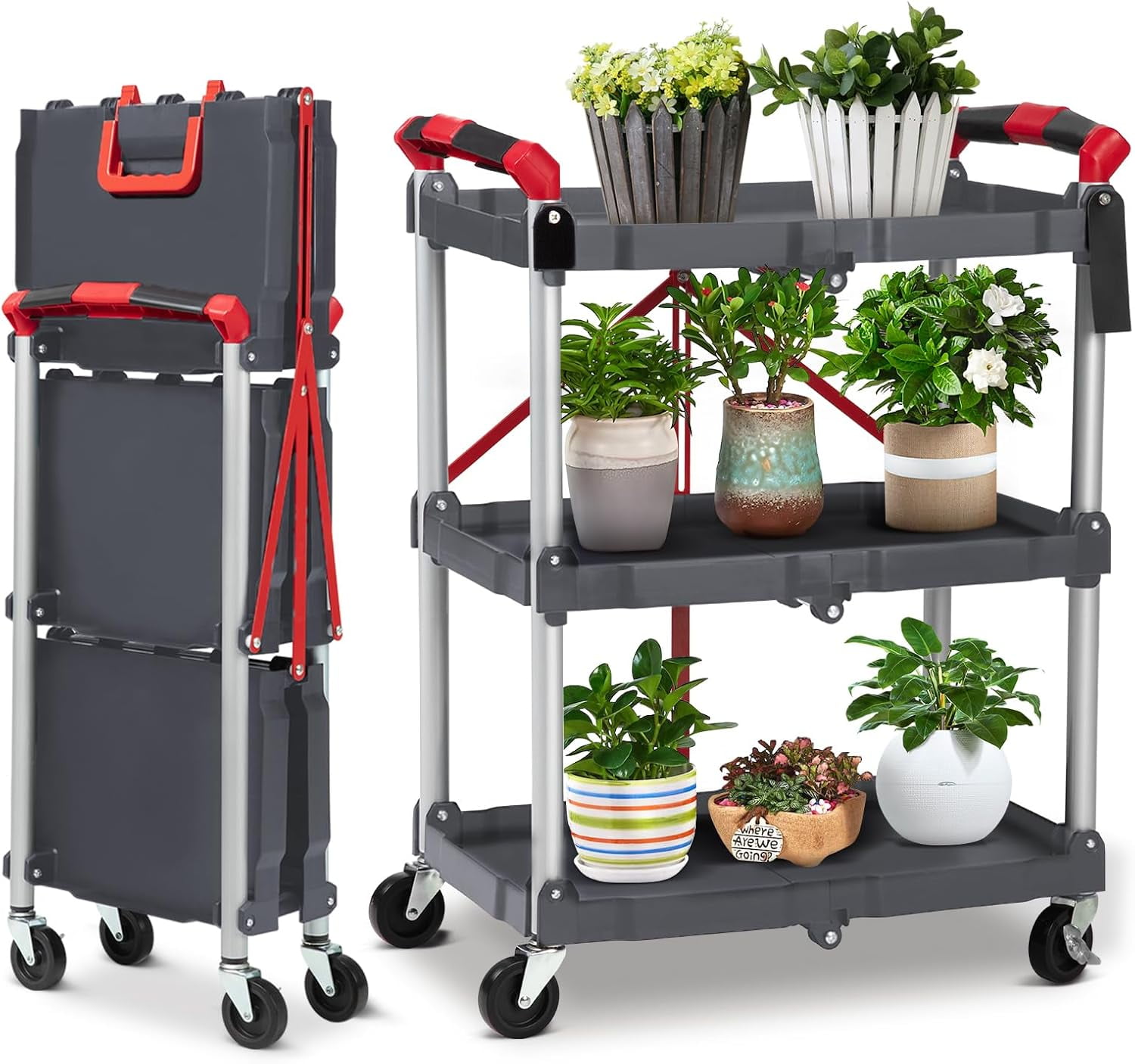 Collapsible Cart with Wheels, Service Cart, Rolling Carts with Wheels ...