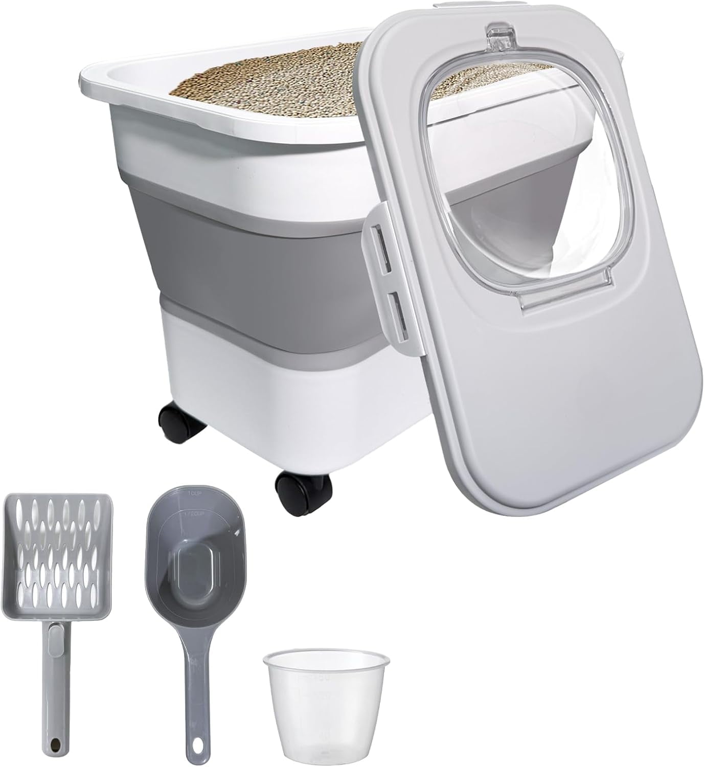 Collapsible Cat Litter Storage Container with Rolling Casters,20 Lbs ...