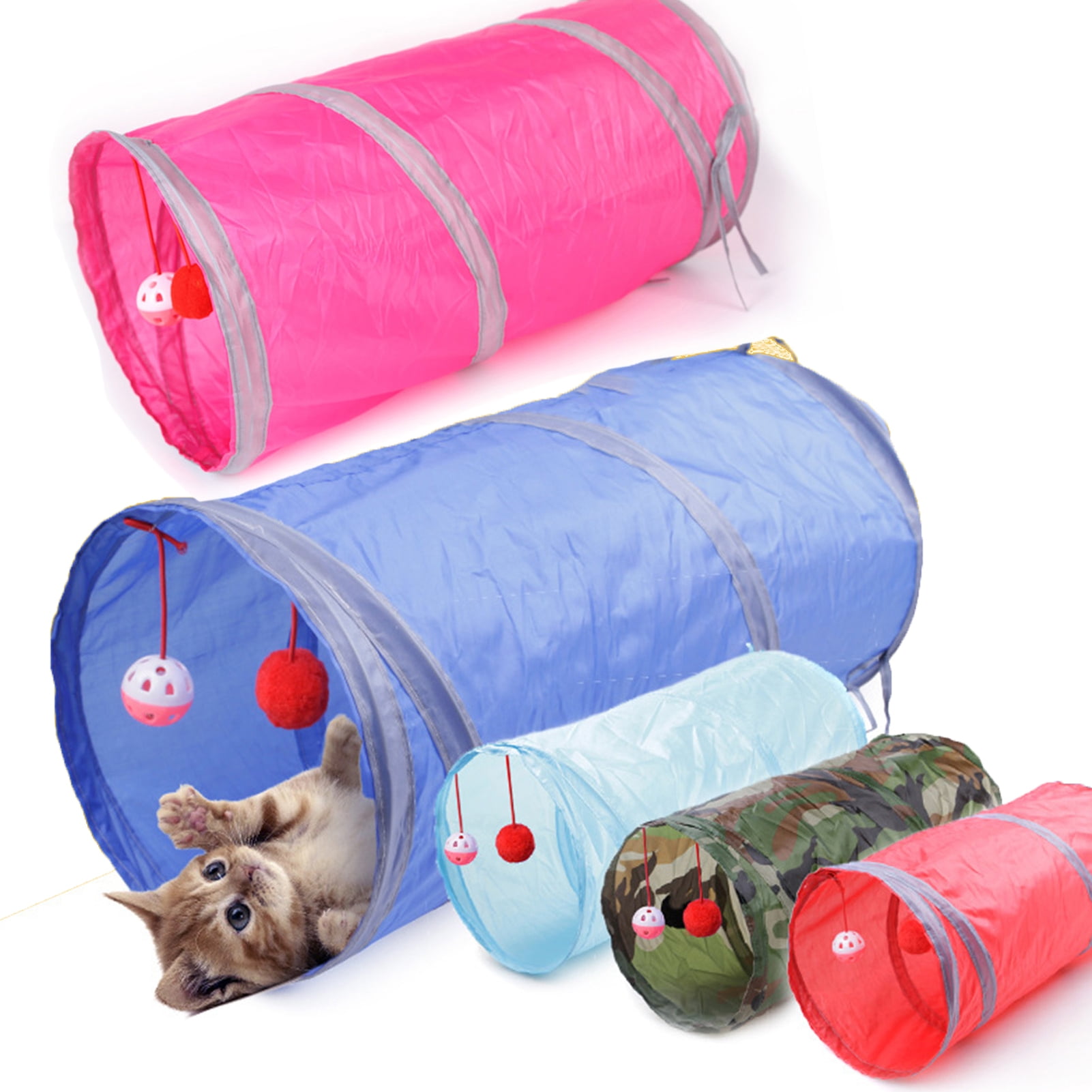 Collapsible Cat Tunnel with Play Ball for Indoor Cats, Interactive Cat ...