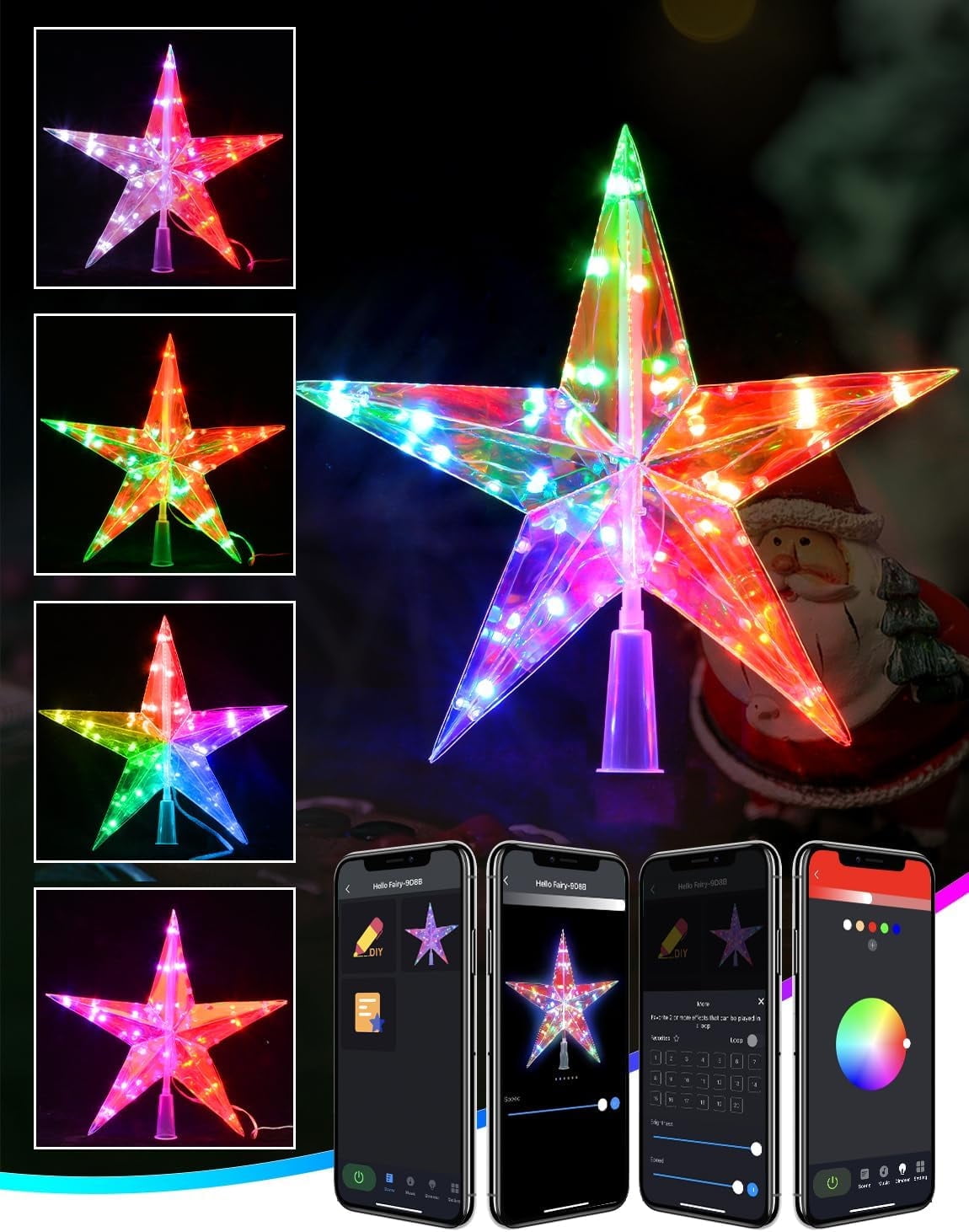 "Aoycocr Collapsible Christmas Star Tree Topper, 11.5"" 25LEDs with App ...