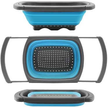 Polerce Blue Collapsible Colanders - 2 Pcs - Silicone Kitchen Strainer ...