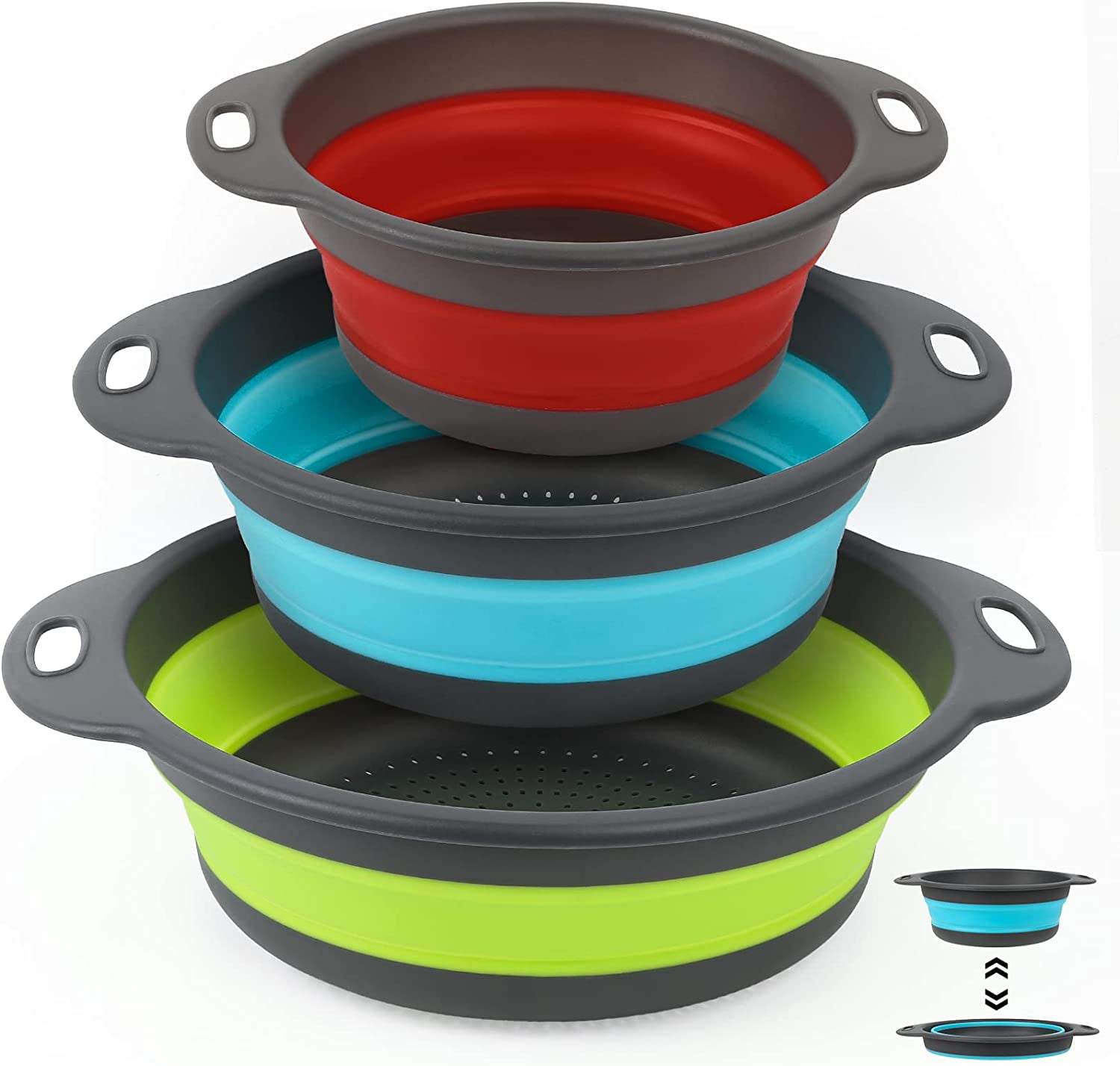 Collapsible Colander, Collapsible Strainer Set of 3 Kitchen Round ...