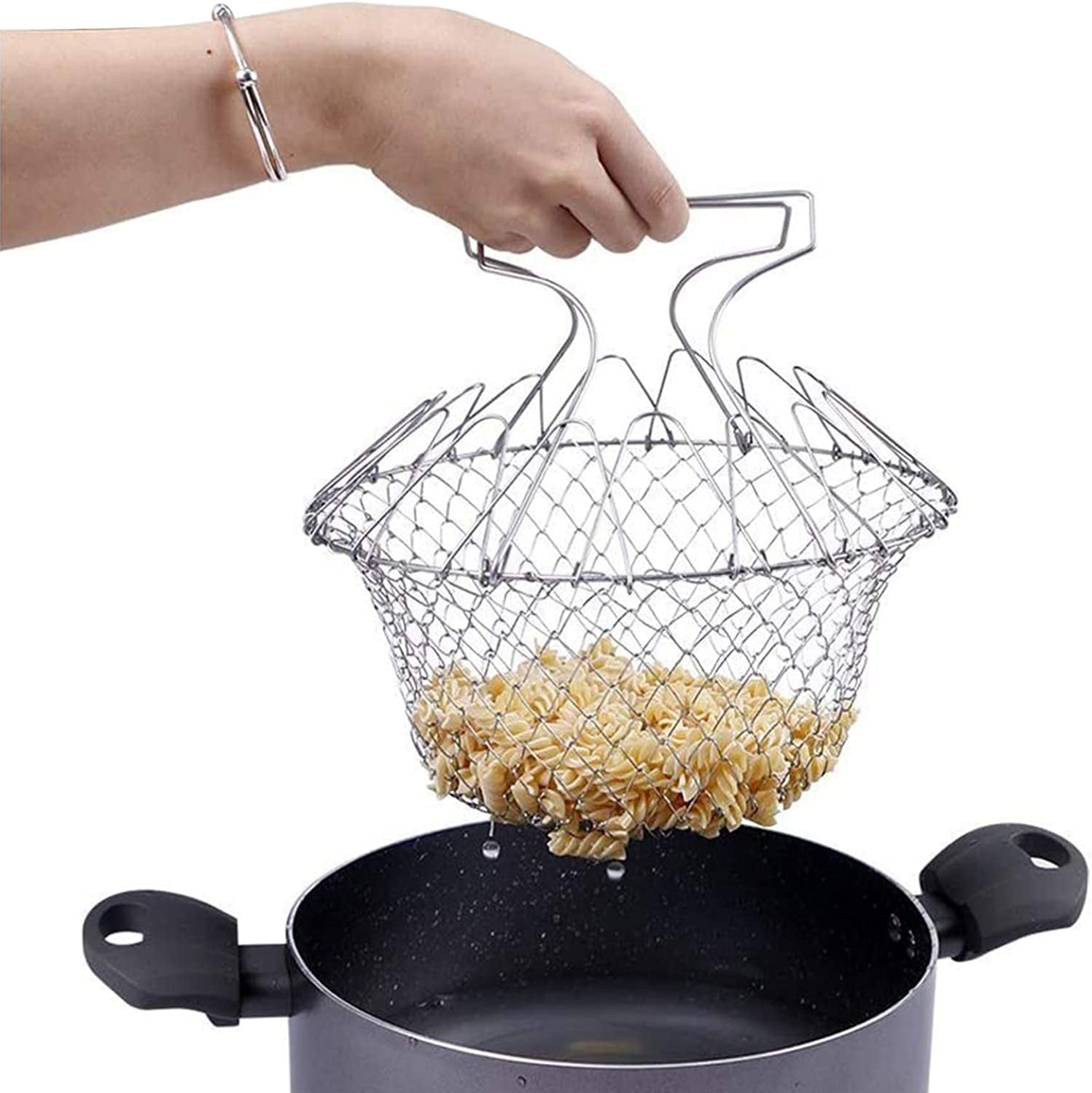 Collapsible Colander,GIXUSIL Foldable Frying Basket, Chip Basket for ...