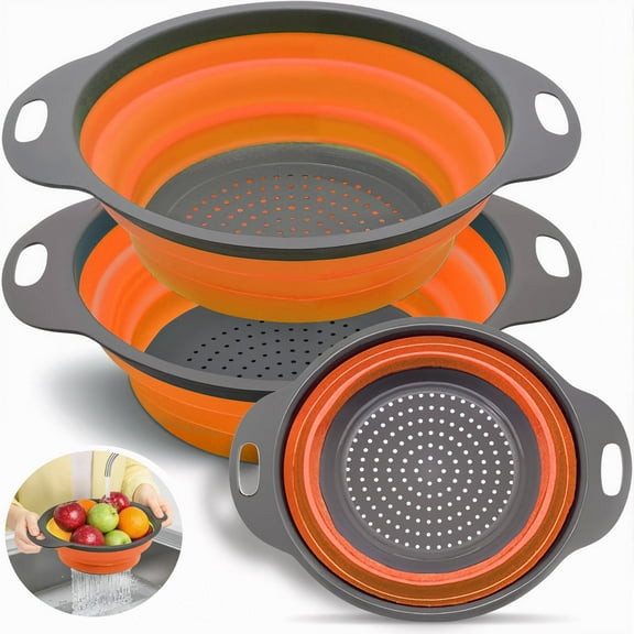 Collapsible Colander Set of 2 Silicone Kitchen Strainer Set, Perfect ...