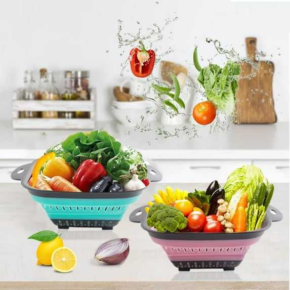 Collapsible Colander Set, Square Round Triangles Silicone Kitchen ...
