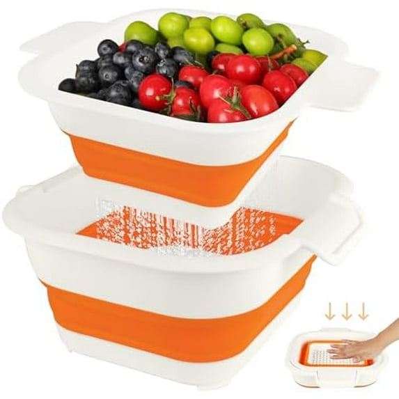 Collapsible Colander Set with Strainer Bowl, 2 in 1 Fruit Washing ...