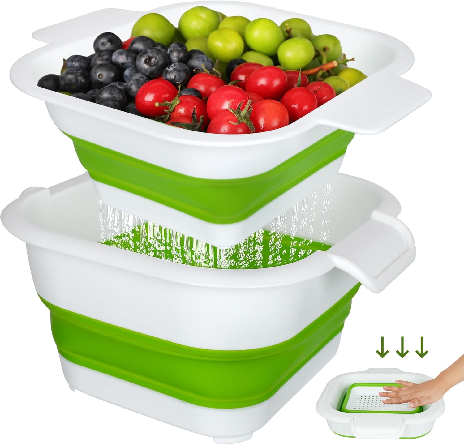 Collapsible Colander Set with Strainer Bowl, 2 in 1 Fruit Washing ...