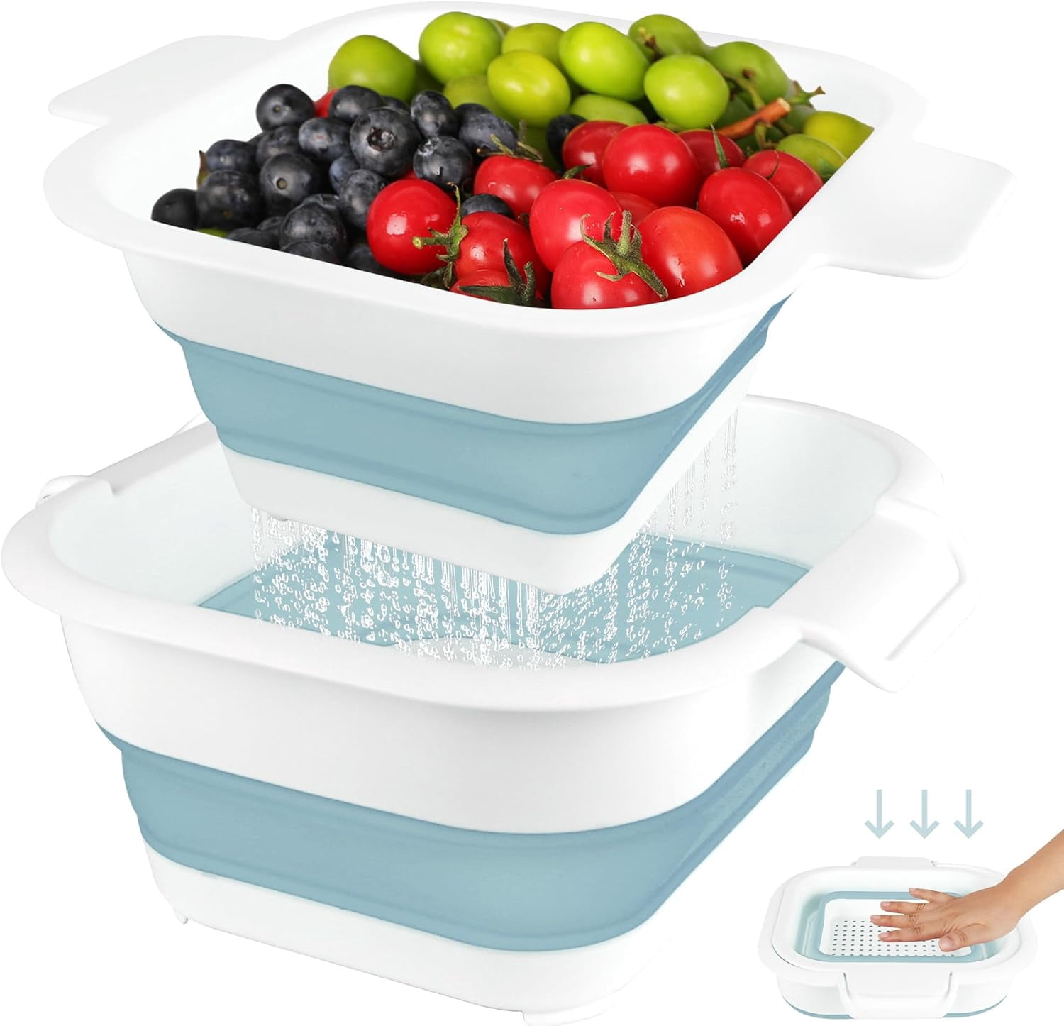 Collapsible Colander Set with Strainer Bowl, Fruit Washing Basket with ...