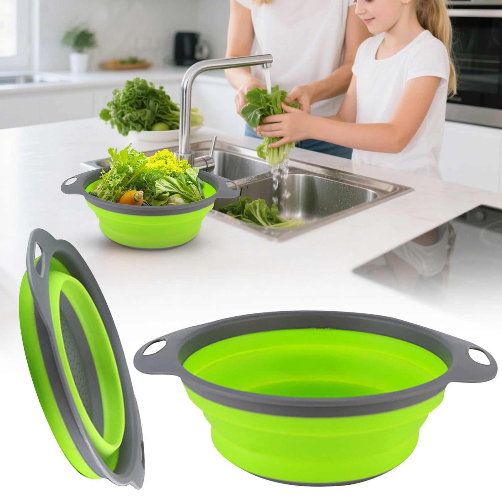 Collapsible Colander, Space-Saving Silicone Folding Strainer with ...