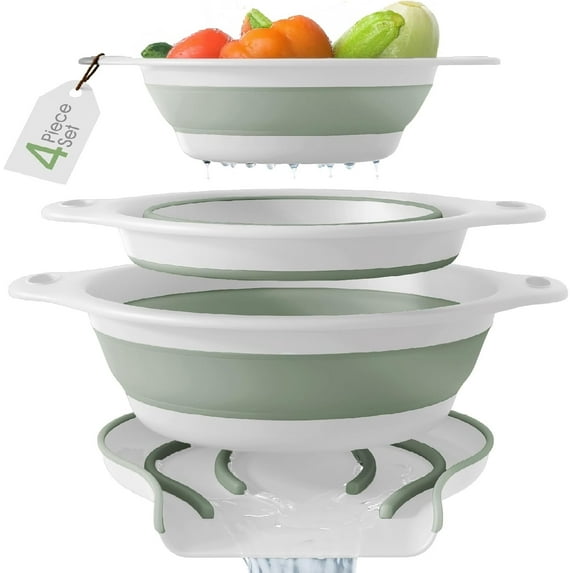 Collapsible Colanders (3 Pack Set) Food Strainers with Over-Sink Water ...