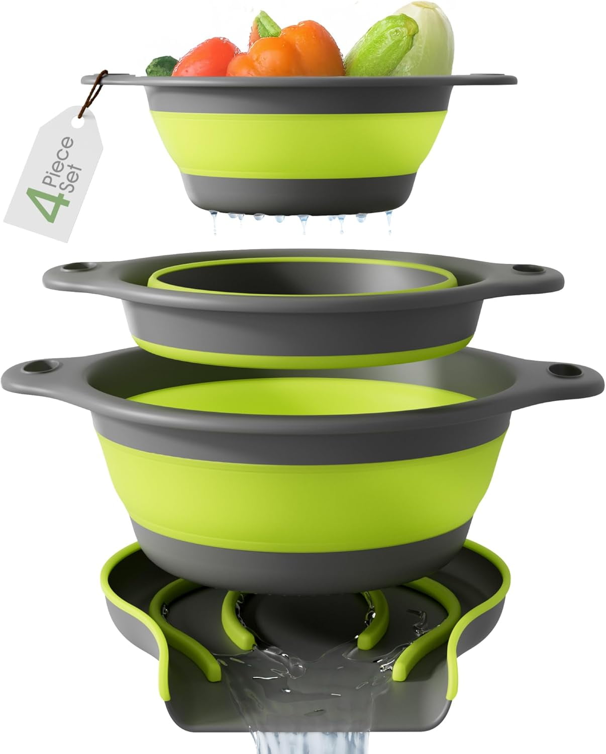 Collapsible Colanders Food Strainers with Over-Sink Water Draining Base ...