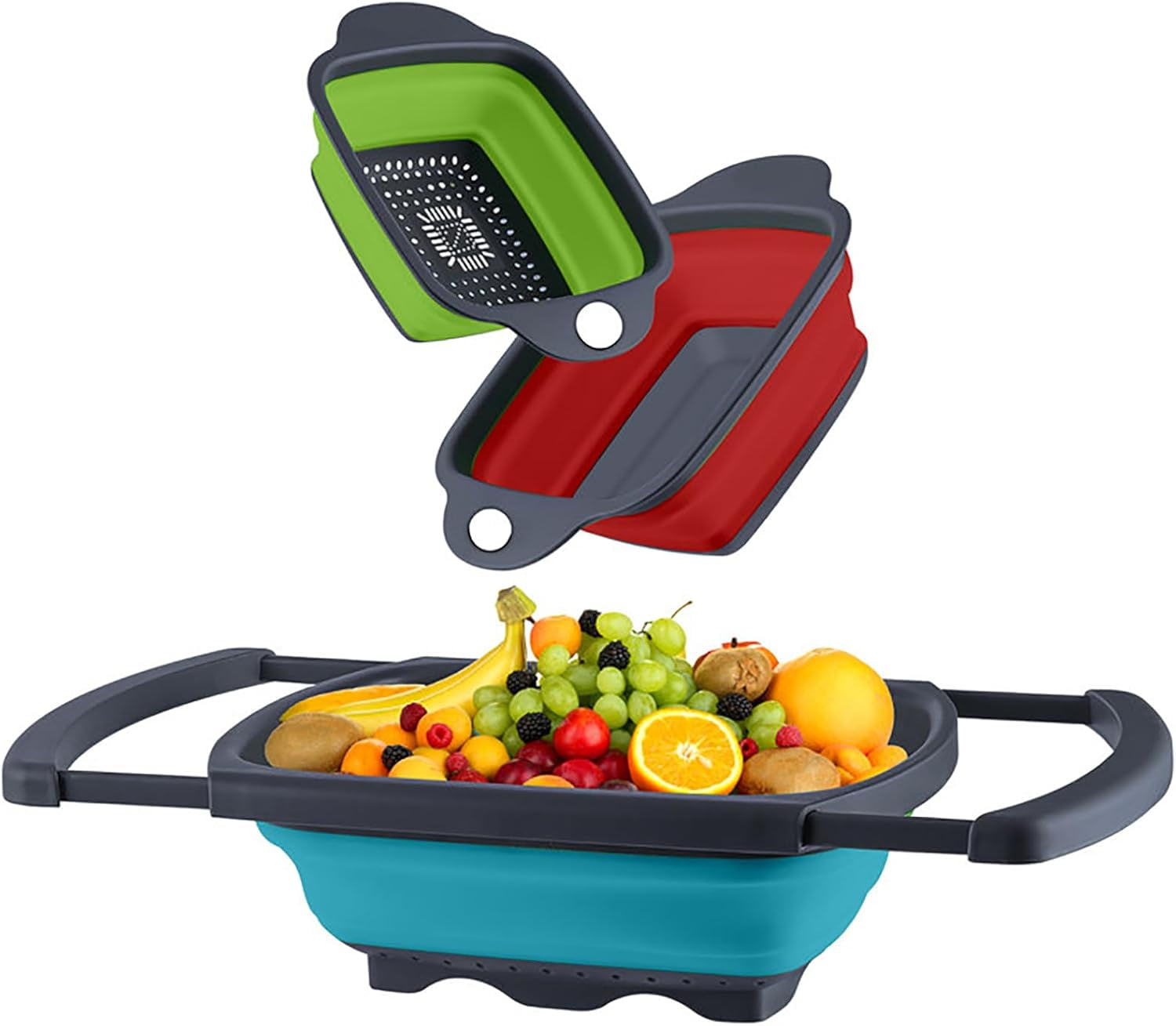 Collapsible Colanders Set of 3, 4 Quart Colander, 4 Quart Folding Basin ...