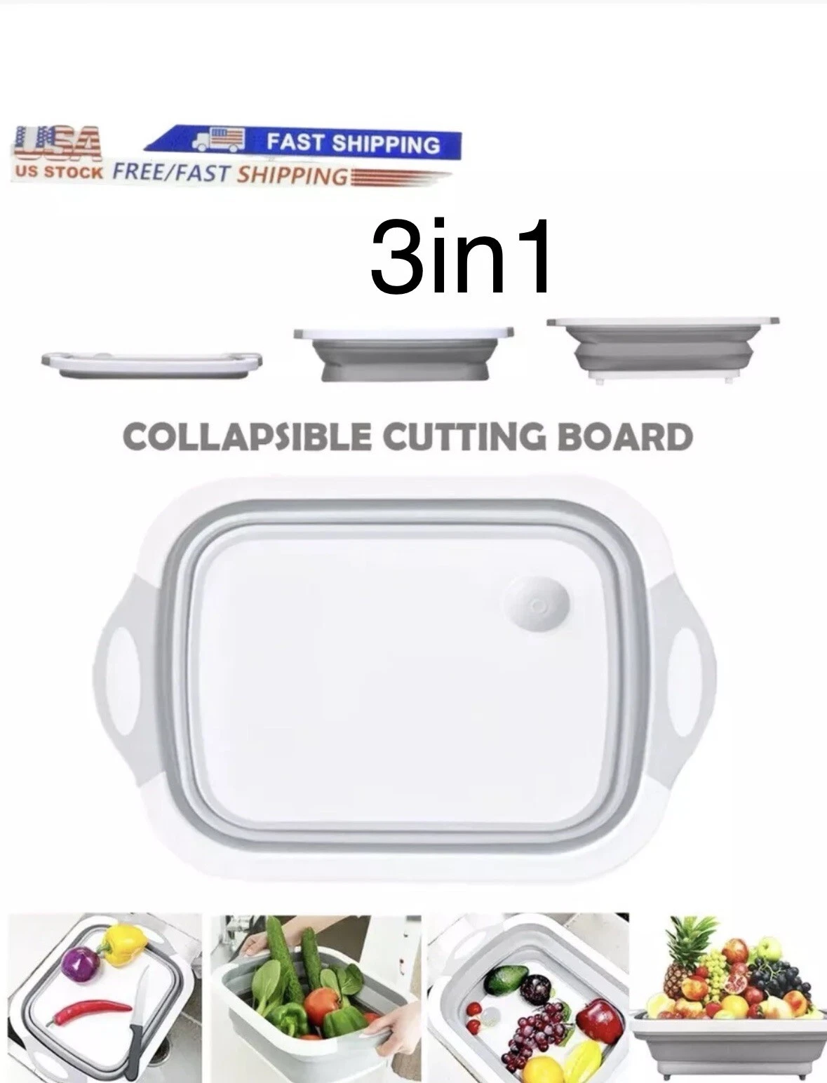 Collapsible Cutting Board With Wash Basin And Drainage Hole, Bbq Prep ...