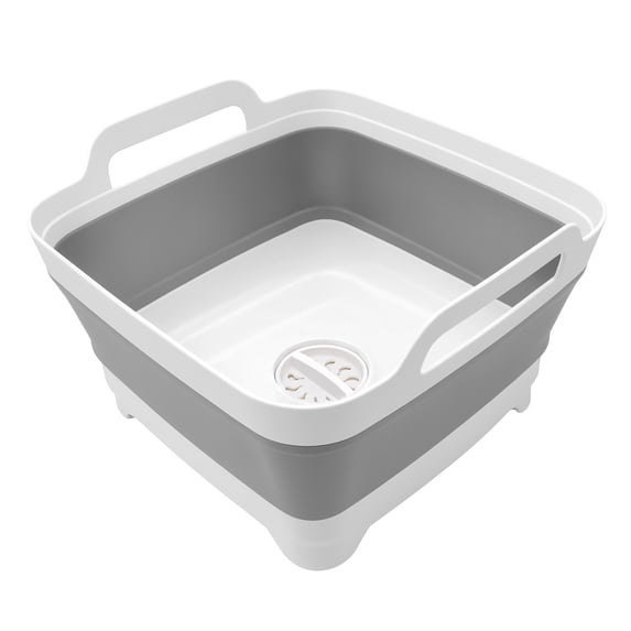 Collapsible Dish Basin, 9L/2.4Gal Portable Wash Basin with Drain Plug ...