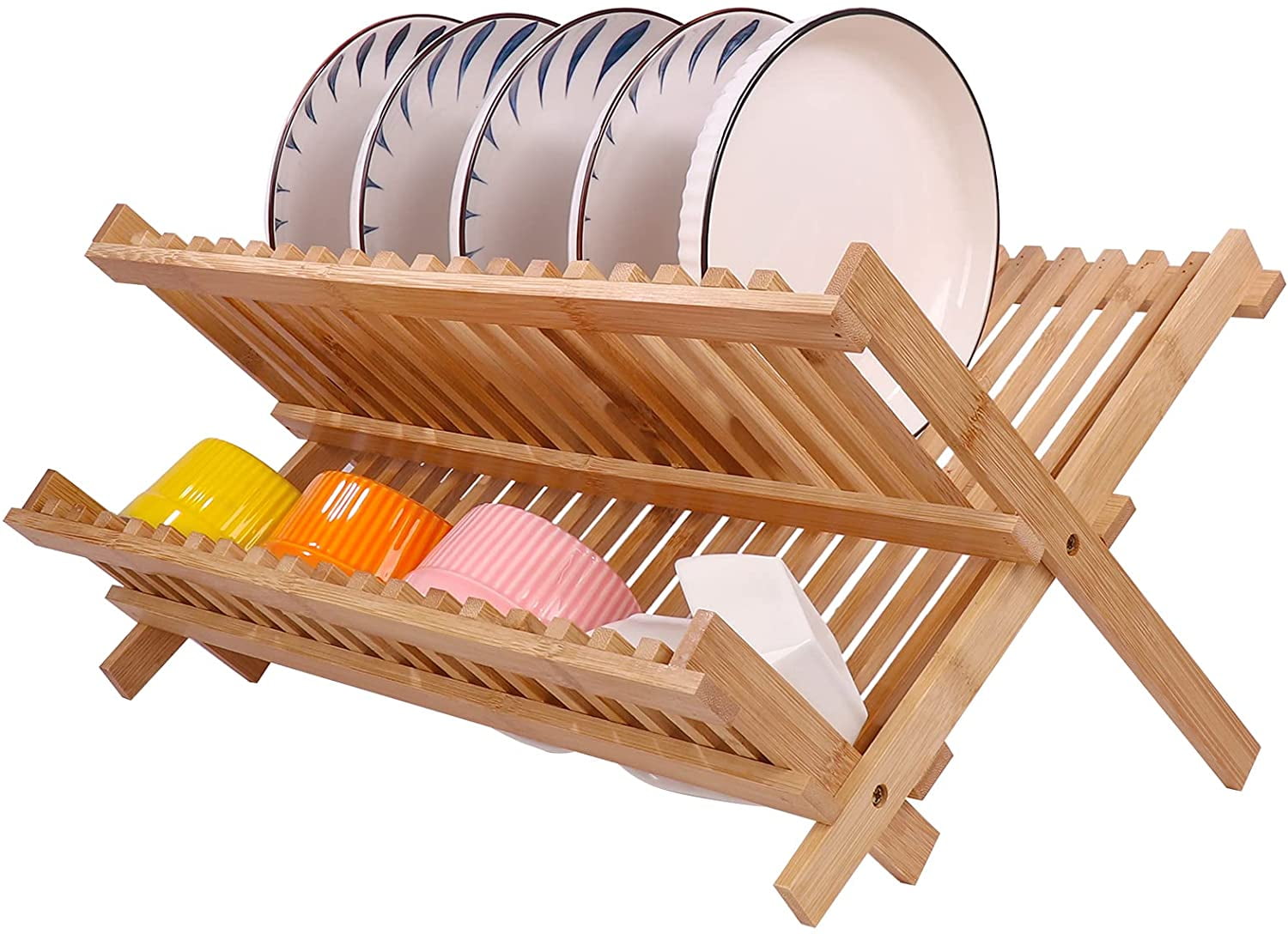 Collapsible Dish Drainer, Foldable Dish Rack - Bamboo Plate Rack (17.8 ...