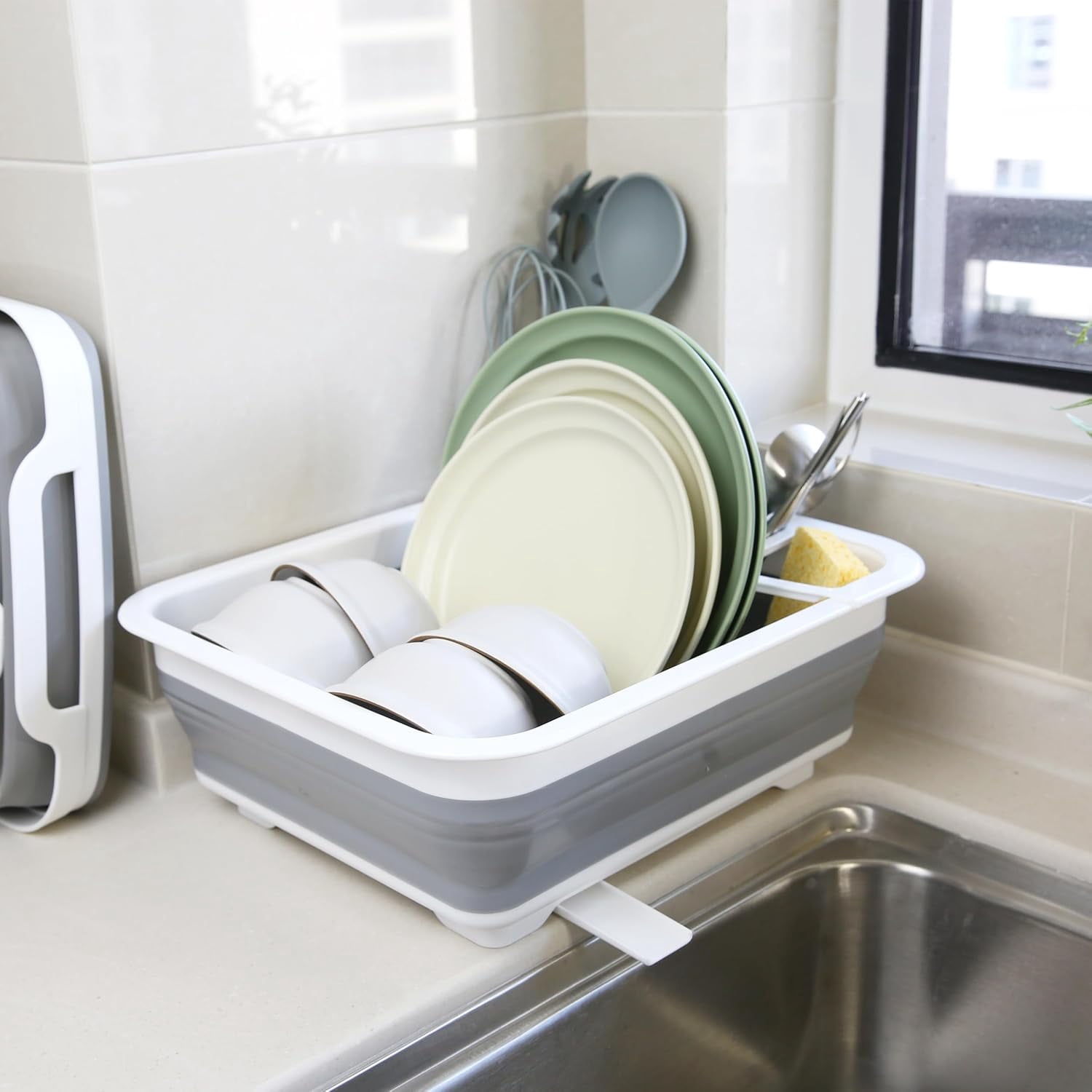 Collapsible Dish Drainer with Drain Plug and Swivel Spout, Space-Saving ...